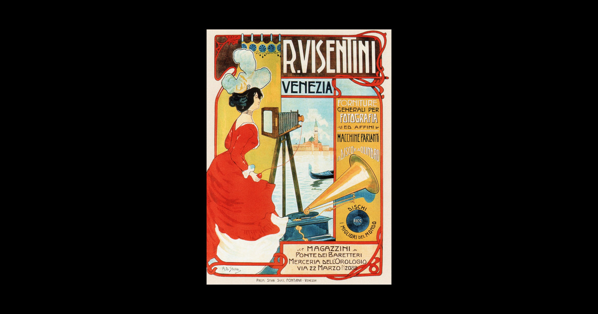 R VISENTINI Venice Italy CAMERA PHOTOGRAPHY Gramophone Advertising Art ...