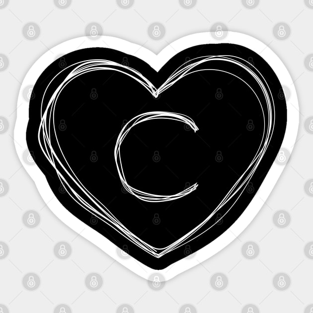 Letter C with heart frame in lineart style - Initial - Sticker | TeePublic