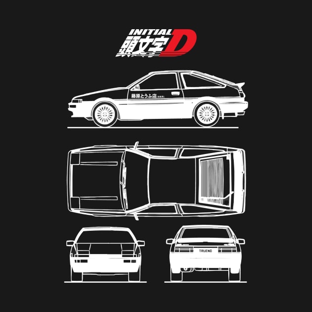 Initial D AE86 Toyota Trueno Blueprint - Trueno Ae86 - T-Shirt | TeePublic