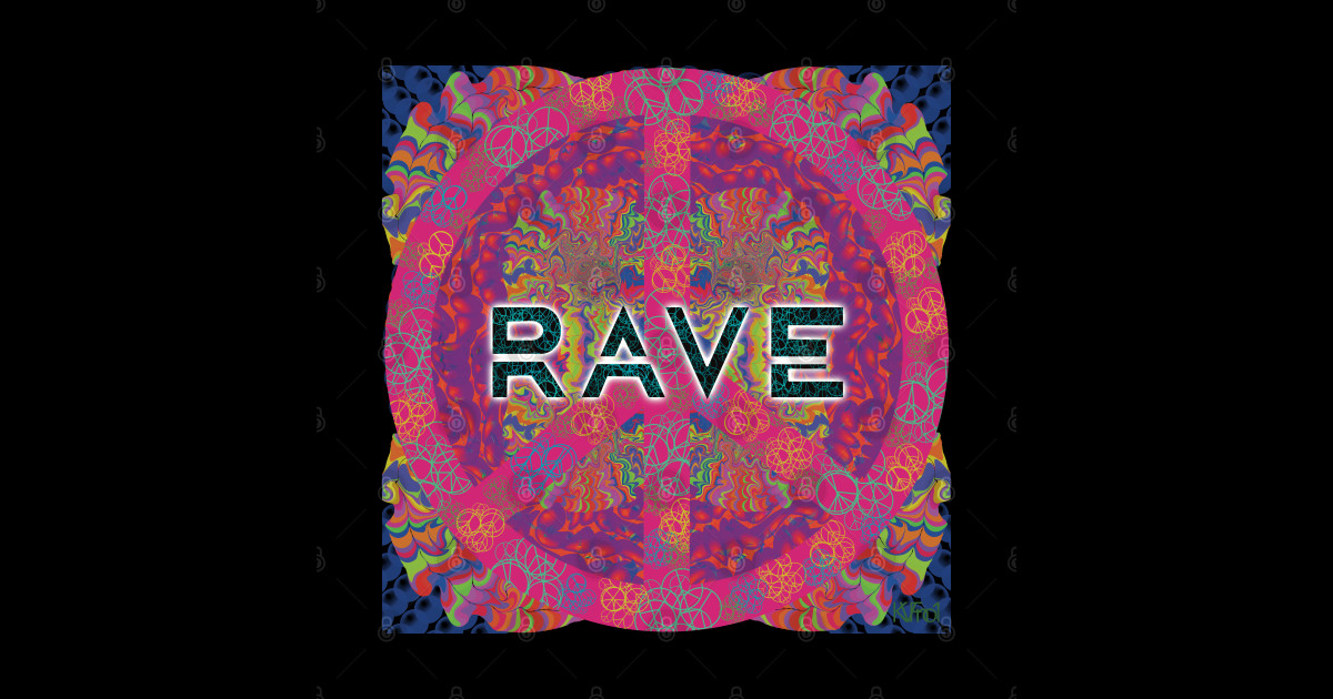 Psychedelic Rave Flyer with Peace Symbol - Psychedelic Rave - Sticker ...