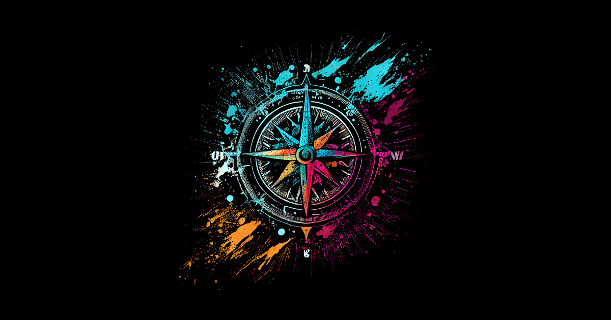 Colorful airbrush graffiti compass - Compass - T-Shirt | TeePublic