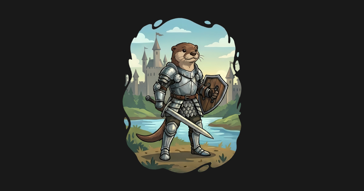Brave Otter Knight Medieval Fantasy Warrior - Otter - T-Shirt | TeePublic