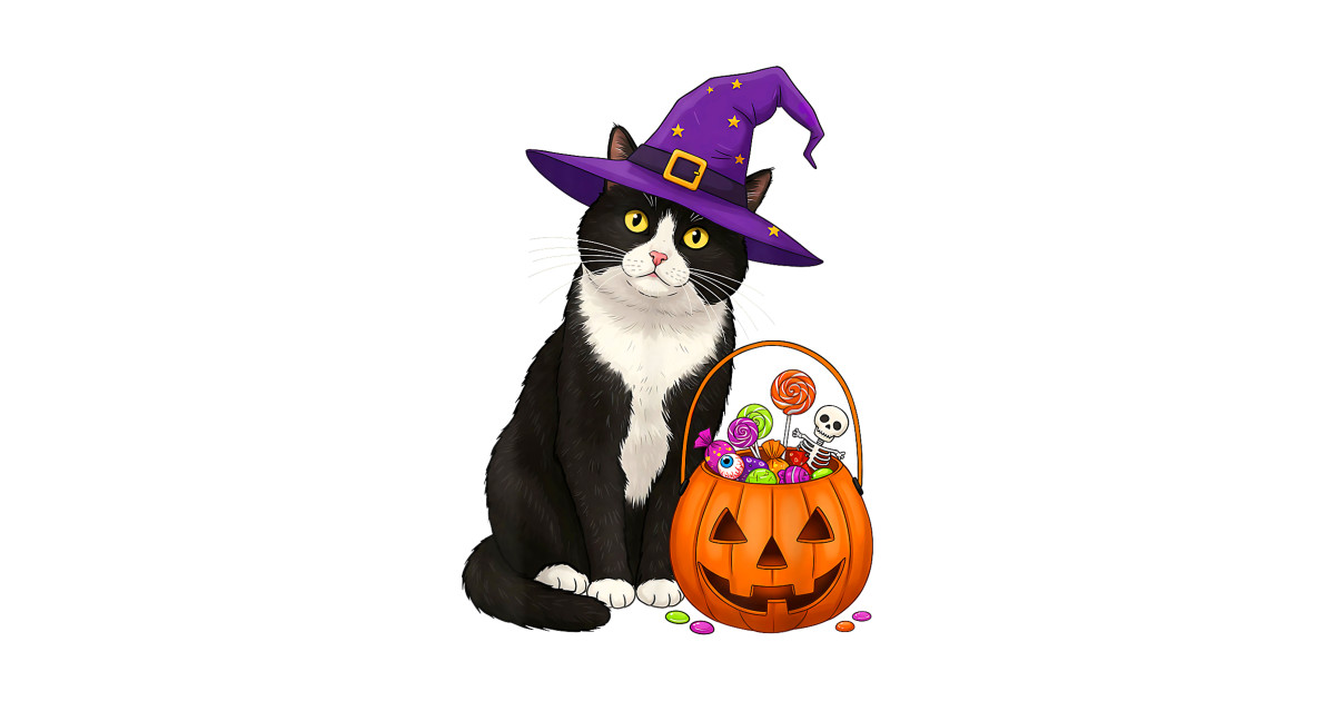 Tuxedo Witch Cat & Halloween Candy Basket for Men Women Kids - Tuxedo ...