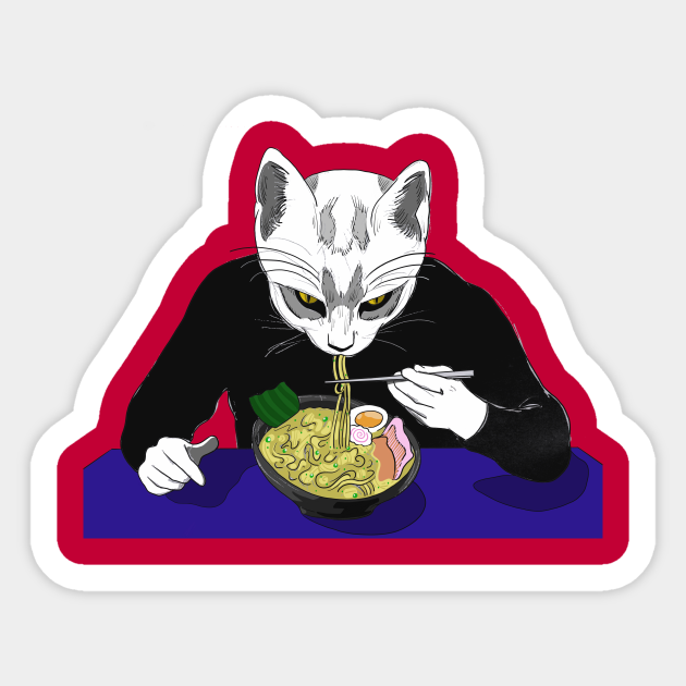 Gato serio comiendo Ramen - Cat - Sticker | TeePublic