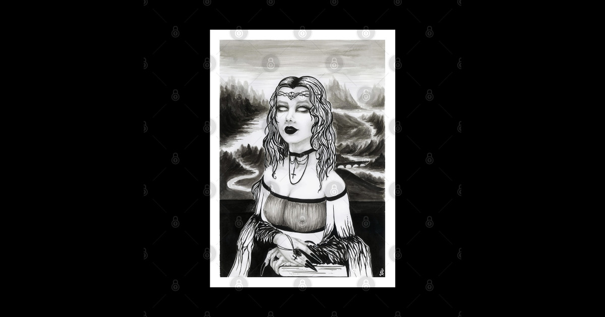 Goth Lisa - black and white painting, monochromatic art, mona lisa, da ...