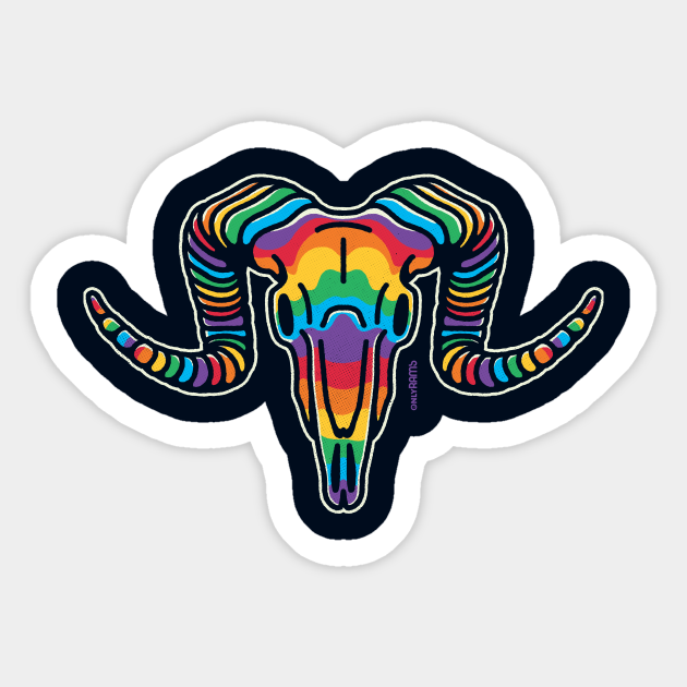 Rainbow Ram Skull - Pride Month - Sticker | TeePublic