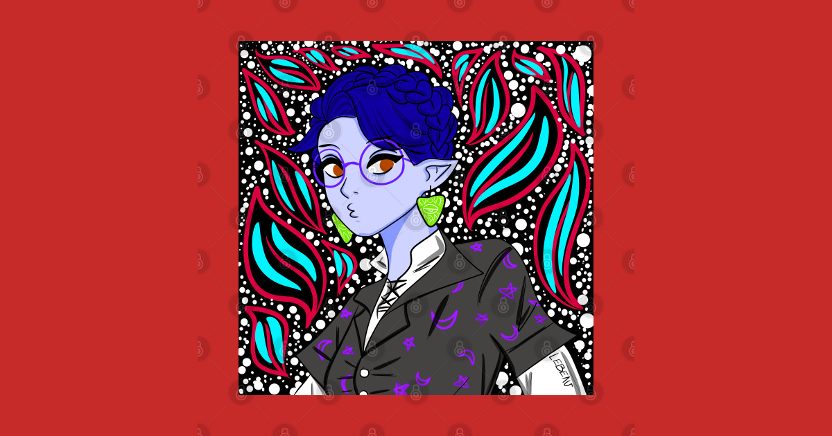 little blue witch elf in floral style pattern - Kawaii - T-Shirt ...