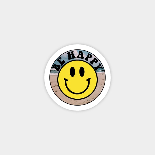 Be Happy Smiley Face Beach - Sticker - Magnet | TeePublic