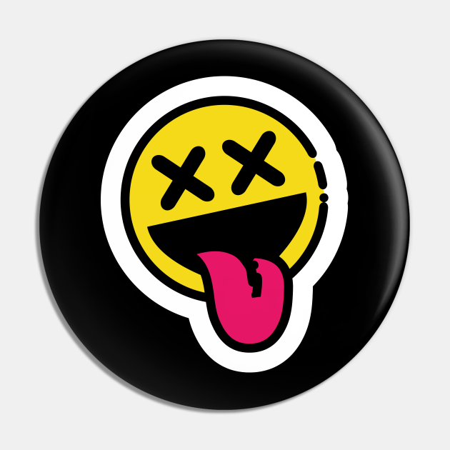 Stoned Smiley Face // Line Art Sticker - Smiley Face - Pin | TeePublic