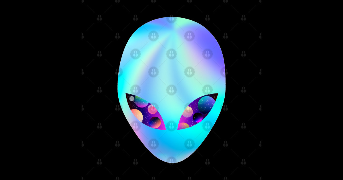 Blue alien with cosmic eyes - Alien Head - Sticker | TeePublic