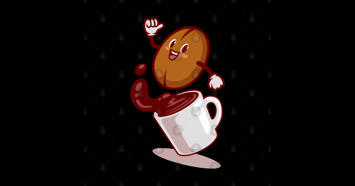 Coffee bean cartoon character - Time - Sticker | TeePublic