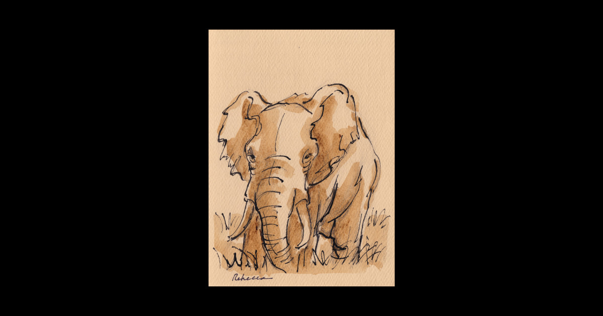 "Pensive" Elephant Ink Wash Painting - Elephant - Posters and Art ...