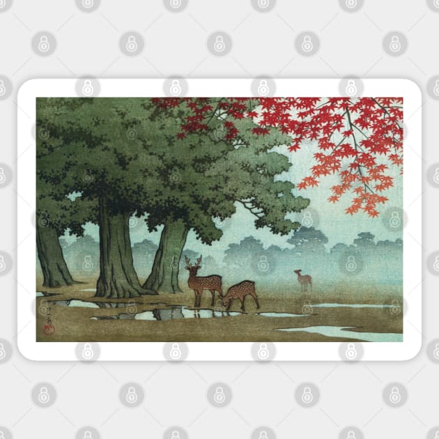 Deer of Nara Park by Kawase Hasui - Kawase Hasui - Sticker | TeePublic