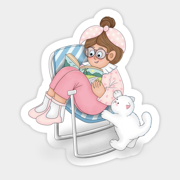 A Cute Little Girl Reading A Book - Girl Reading - Sticker | TeePublic