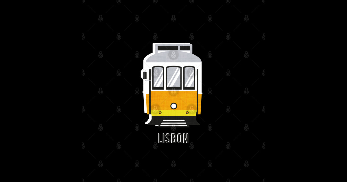 Lisbon tram // spot illustration // white background lemon lime and ...