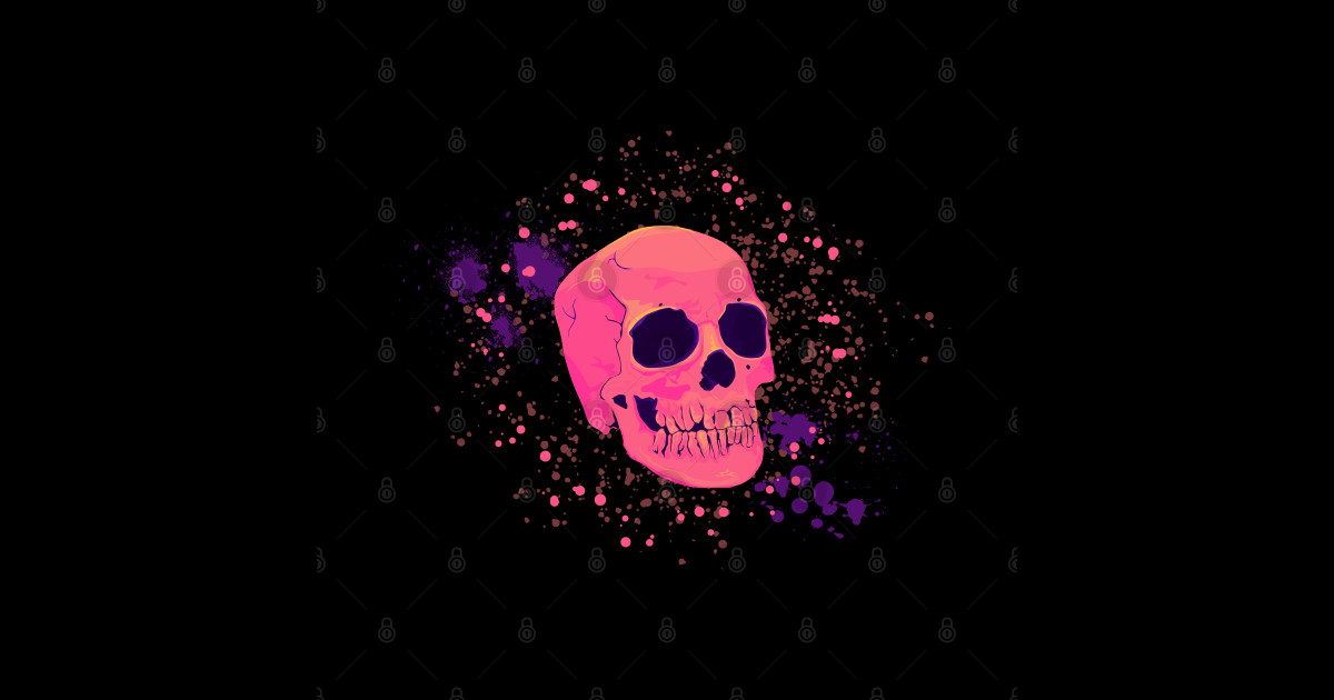 Pink Skull - Retro Paint Splatter - Pink Skull - Sticker | TeePublic