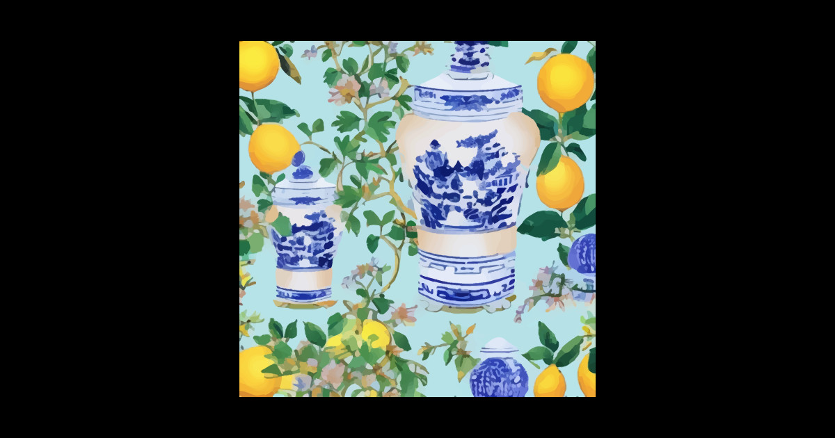 Lemons and chinoiserie jars - Chinoiserie Jars - Sticker | TeePublic