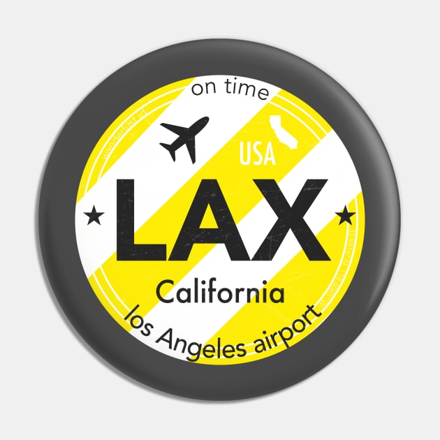 LAX round sticker yellow - California - Pin | TeePublic