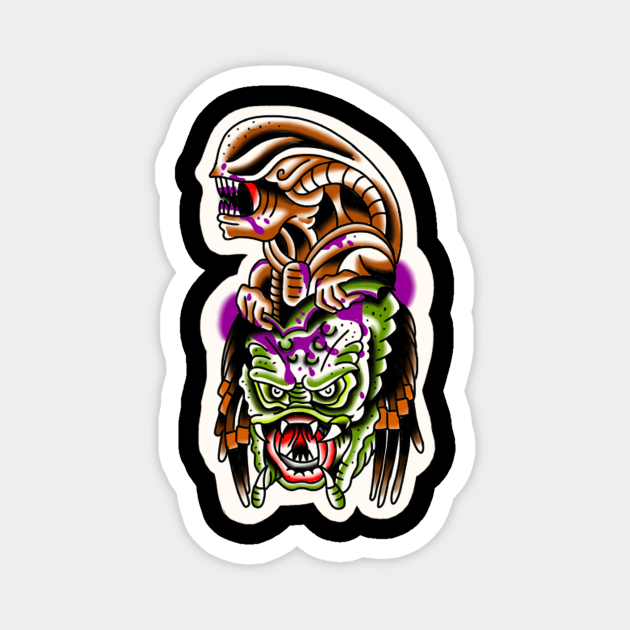 Alien Predator Traditional Tattoo - Alien Vs Predator - Magnet | TeePublic