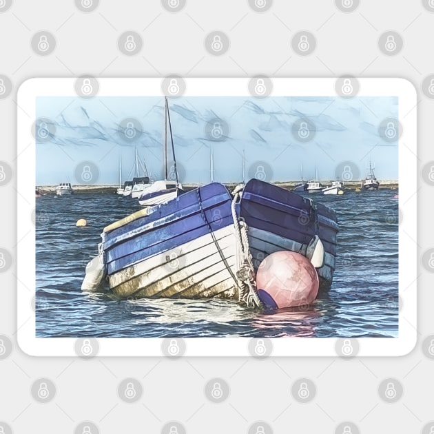 Boat and Buoy Digital Art - Moored Boat - Sticker | TeePublic