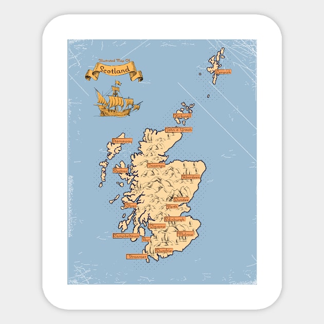Nautical Map Of Scotland - Nautical Map Of Scotland - Sticker | TeePublic