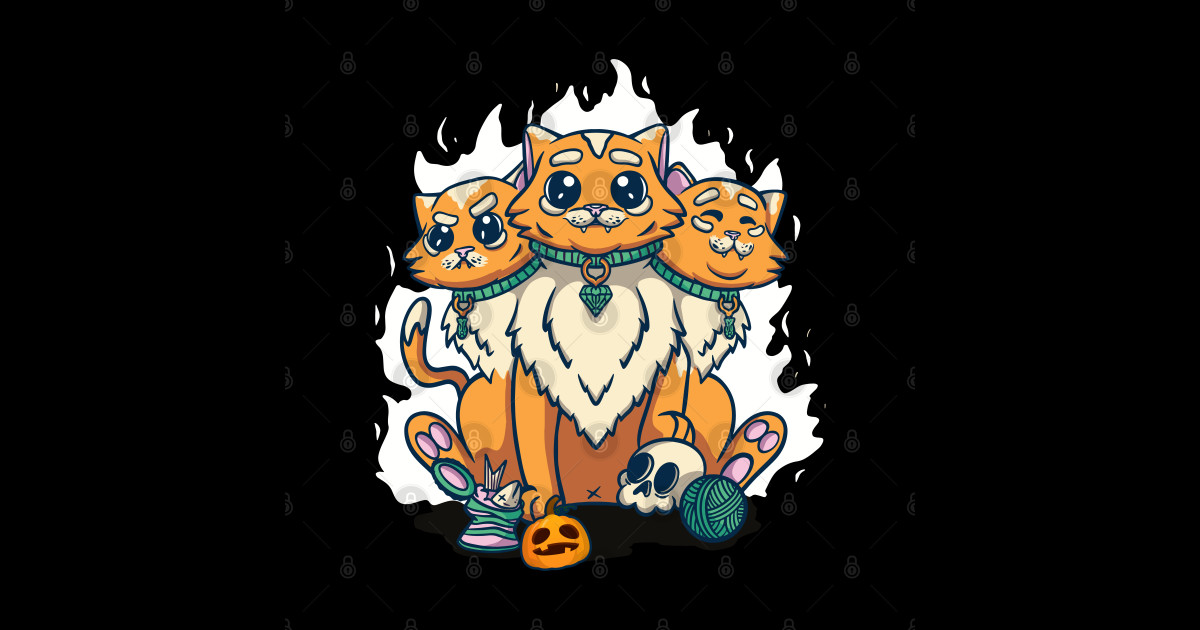 Cute Creepy 3 Headed Cat Skull Halloween Pumpkin - Anime - Posters and ...
