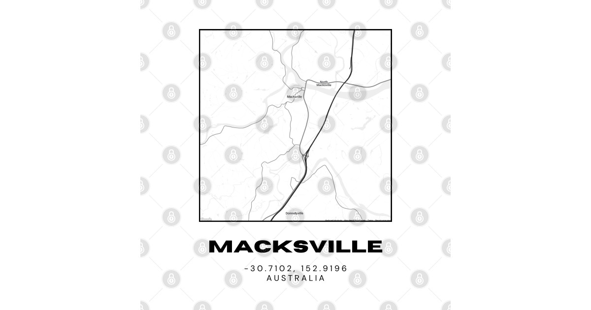 Minimalist Macksville Map with Coordinates | Black and White Design ...