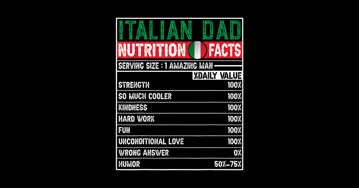Italian Dad Dad Hero Nutritional Father'S Day - Nutritional Facts ...