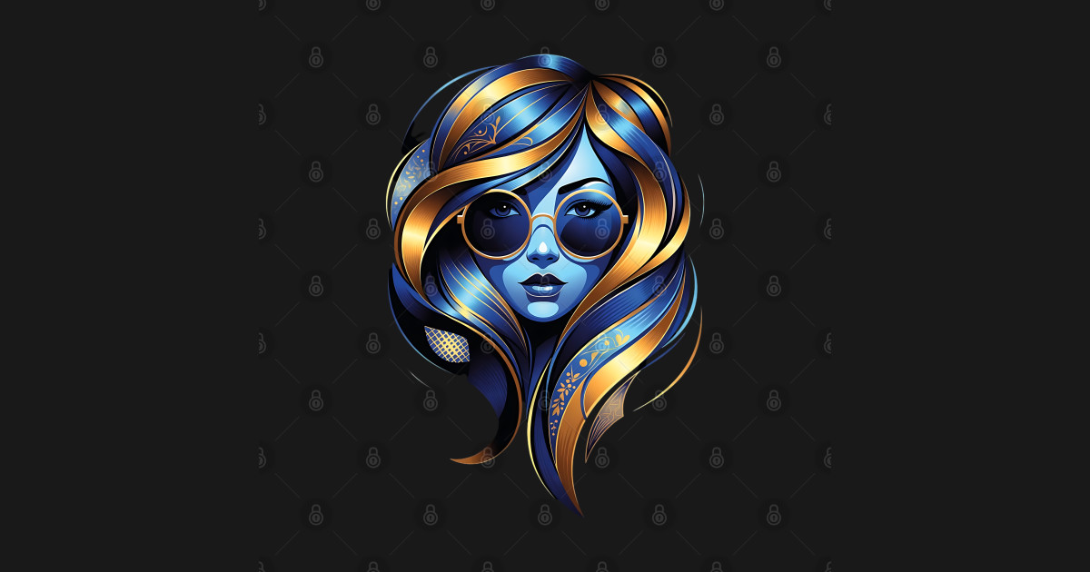 Blue & Gold Retro Girl With Sunglasses - Retro Girl - T-Shirt | TeePublic