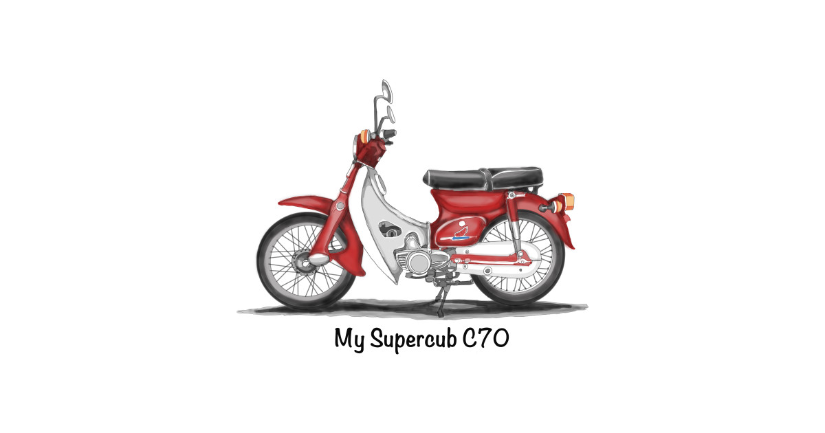 Drawing of Retro Motorcycle Honda Cub C70 - Honda Motorcycles - T-Shirt | TeePublic