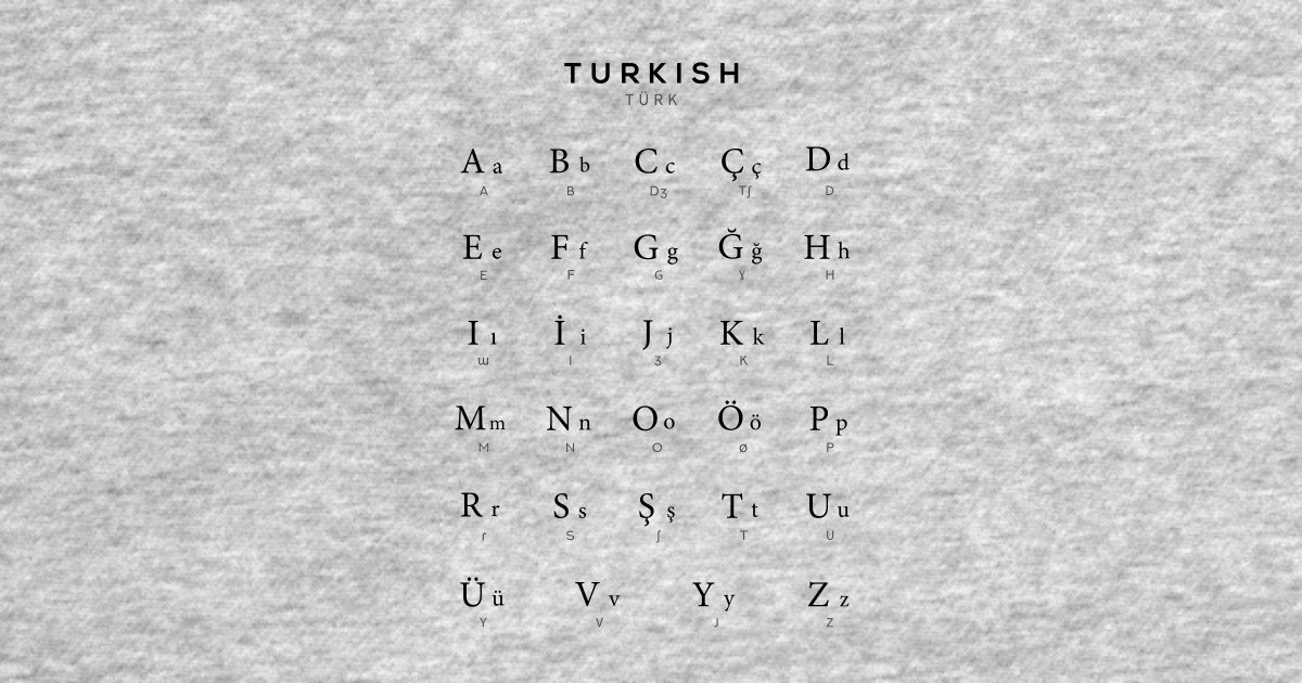 Turkish Alphabet Chart, Turkey Language Chart, White - Turkish - Hoodie ...