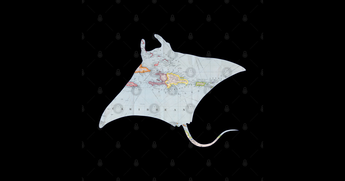 Manta Ray cut from 1915 map of Caribbean - Manta Ray - Sticker | TeePublic