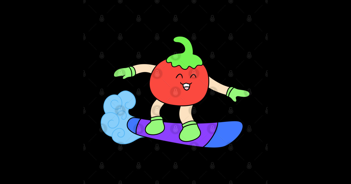 Cartoon tomato surfing - Tomato - Sticker | TeePublic