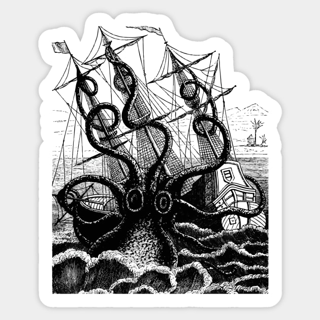 squid attacking ship drawing