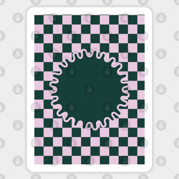 Green Checkerboard Wavy Lines - Checkered - Sticker | TeePublic