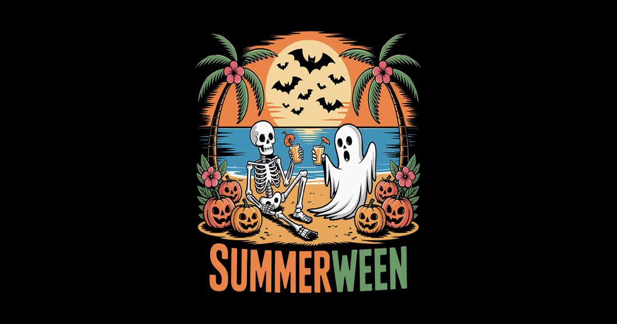 Summerween Skeleton Ghost Beach Spooky Halloween - Summerween Skeleton Ghost Beach Spooky ...