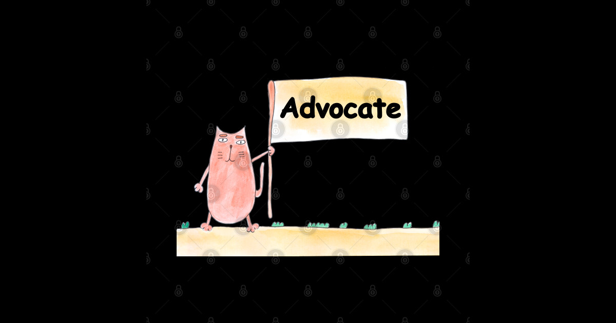 Advocate. Profession, work, job. Cat shows a banner with the ...