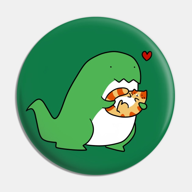 T-rex Loves Tabby Cat - Tabby Cat - Pin | TeePublic