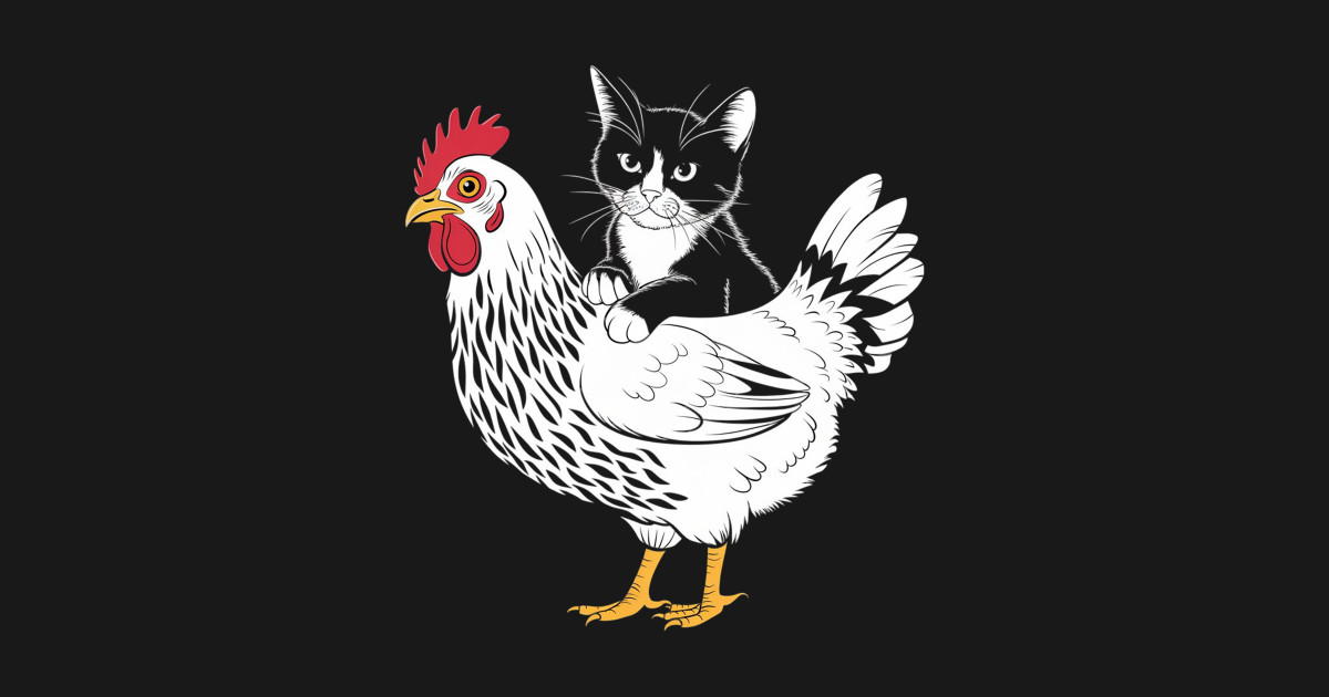 Funny Cat Riding Chicken Tuxedo Cat on a Chicken Lover - Chicken Lover ...