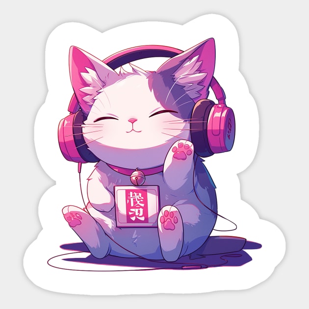 cat listen music - Cat - Sticker | TeePublic