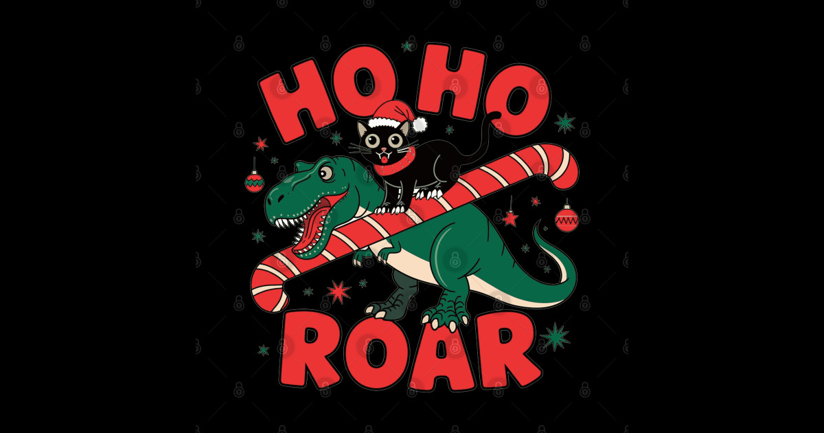 Christmas black cat riding a T-Rex with candy - Christmas Black Cat ...
