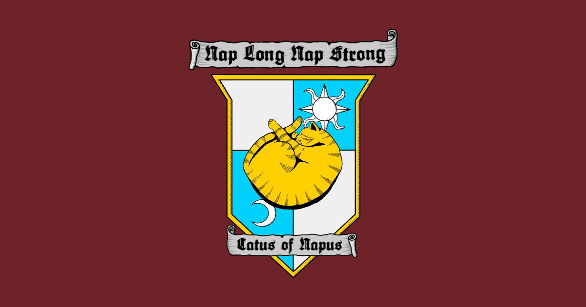 Cat Coat of Arms Shirt: Nap Long Nap Strong - Cat - T-Shirt | TeePublic
