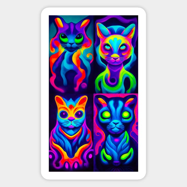 Psychedelic Trippy Cats - Psychedelic - Sticker | TeePublic
