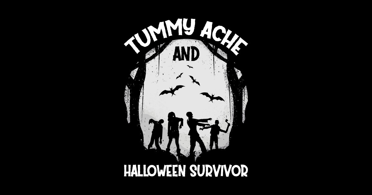 Halloween Zombie Moon Bats Horror Scary Vintage Tummy Ache Survivor ...