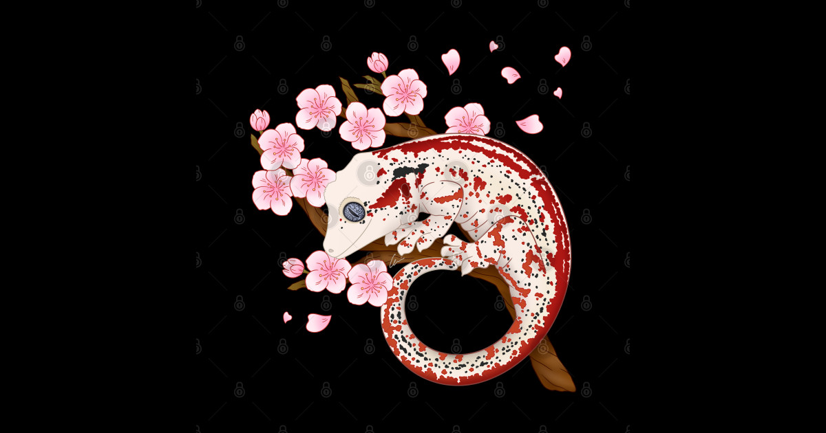 Red Stripe Gargoyle Gecko With Sakura Flowers - Gargoyle Gecko ...