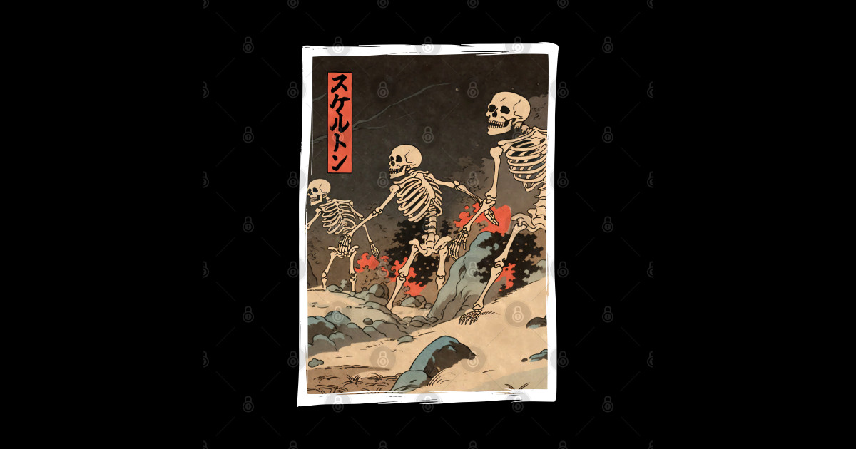 Creepy Horror Halloween Skeletons Rising - Vintage Japanese Ukiyo-e ...