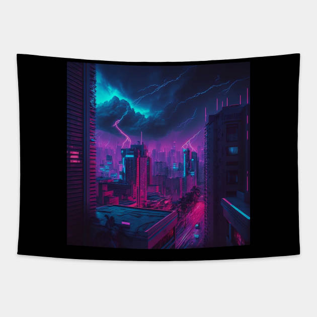 Violet Storm - Cyberpunk Cityscape Skyline - Cyberpunk - Tapestry ...