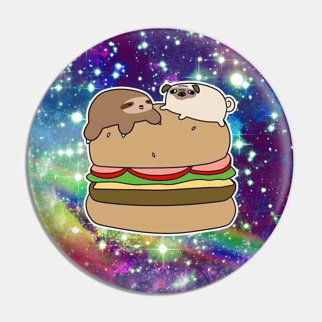 Sloth and Pug Burger Rainbow Space - Burger - Pin | TeePublic