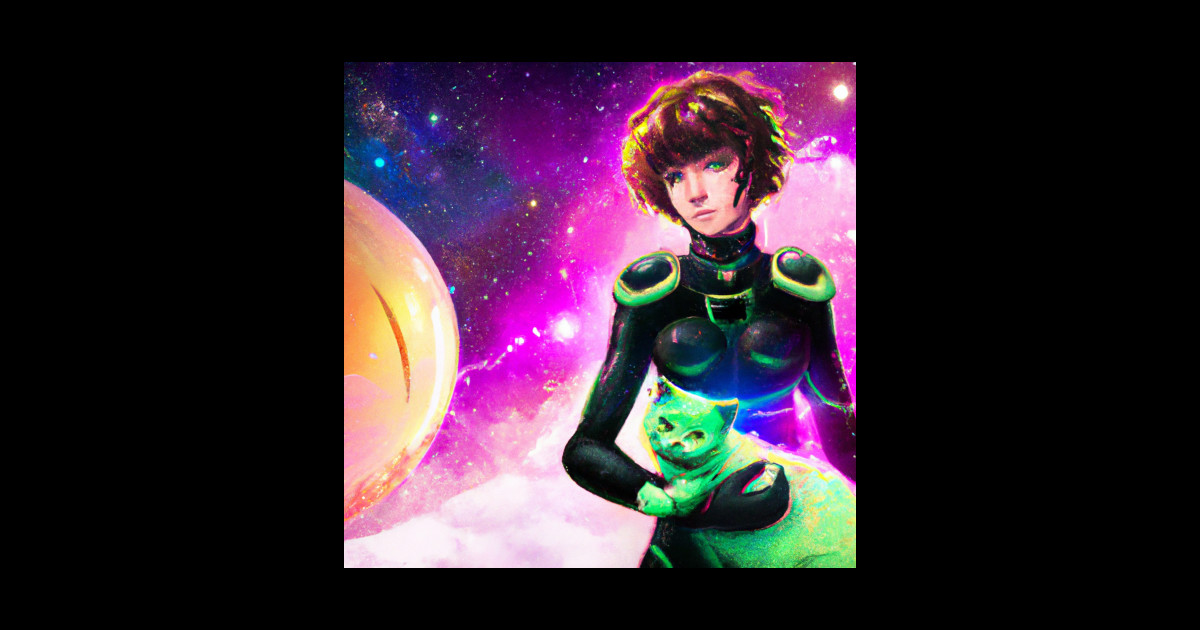 Anime Girl with Space Cat - Anime Girls - Sticker | TeePublic