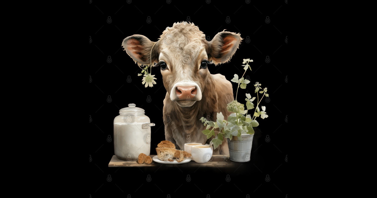 Cartoon Calf Cooking In The Kitchen - Highland Cow - Posters and Art ...